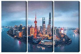 Vícedílný obraz Panorama Šanghaje V Noci Nedostatek Nedostatek Přírodní plátno 150x100