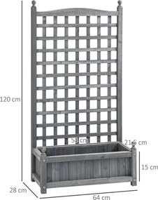 Outsunny truhlík s mříží Truhlík na květiny pro popínavé rostliny ze dřeva ve světle šedé barvě 64x28x120cm ideální pro zahradu a balkon | Aosom.de