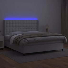 Box spring postel s matrací a LED bílá 180x200 cm umělá kůže 3139398
