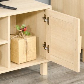 HOMCOM TV Stánek s Věšákem - 2 Přihrádky, 2 Skříně s Ratanovými Dveřmi, 115 x 40 x 48 cm, MDF s Povrchovou Úpravou Světle Dřevo