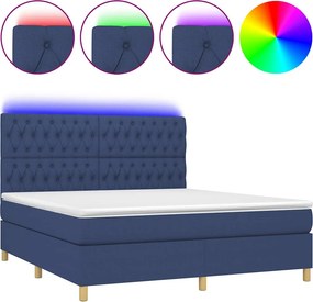 Box spring postel s matrací a LED modrá 160x200 cm textil 3135691