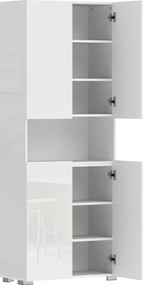 HOMCOM kuchyňská skříň s 4 dveřmi, otevřená přihrádka, nastavitelné police, 68x34x180 cm, vysoký lesk bílá