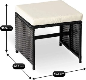 Zahradní sestava Trenus - 4 židle + 4 bobky, černá / krémová