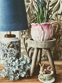 Bílo modrá stolní lampa s ptáčky - Ø 25*41 cm / E27