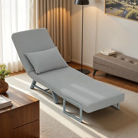 HOMCOM Rozkládací křeslo, čalouněné křeslo, přeměnitelné na postel pro hosty, ergonomické, světle šedé