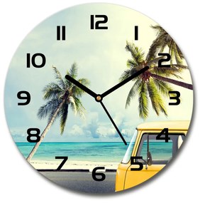 Wallmuralia Skleněné hodiny na stěnu Dodávka pláž fi 30 cm