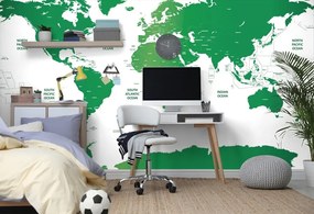 Samolepící tapeta mapa světa s jednotlivými státy v zelené barvě - 225x150 cm
