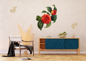 Samolepka na zeď Červené Květy a Zlaté Elementy | 65 x 85 cm | DF0457
