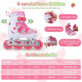 Costway Inline brusle Dětské 4 Nastavitelné velikosti Inline brusle se –
