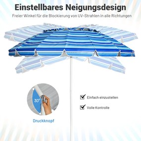 Costway 243 cm plážový slunečník hliníkový sklopný - tmavě, tmavě modrá