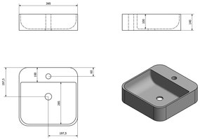 Sapho, MOLVENO keramické umyvadlo 39,5x14x39,5 cm, na desku, AR453