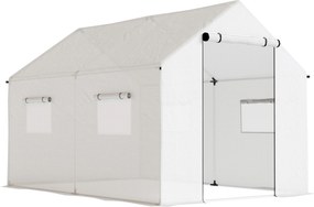Outsunny Zahradní Skleník 2x3x2 m Tunelový Skleník s 4 Síťovými Okny a Zipovým Dvéřím Proti UV pro Terasu Zahradu Bílý