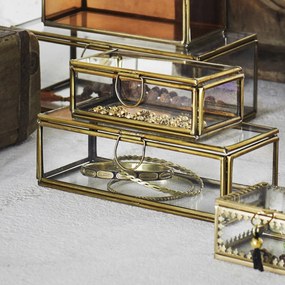 MADAM STOLTZ Skleněný box Clear/Antique Brass S, měděná barva, sklo, kov