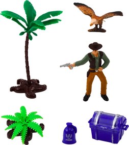 LEAN Toys Sada kovbojských figurek westernový kočár koně palmy