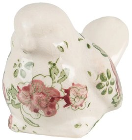 Keramický dekorační ptáček s růžovými květy Lillia M – 10x6x7 cm