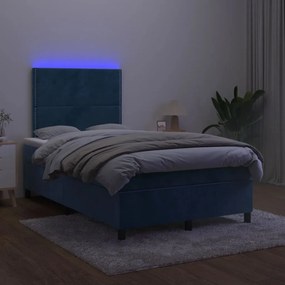 Box spring postel s matrací a LED tmavě modrá 120x190 cm samet 3270309