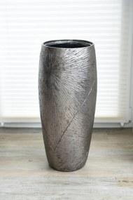 Luxusní květináč ROYAL, sklolaminát, výška 73 cm, stříbrno-černý