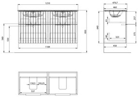Sapho Cirasa koupelnová skříňka 121 x 66 x 46 cm s otvorem pro baterii siena strip modrá CR121-4242S-21