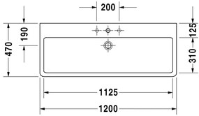 Duravit Vero - Umyvadlo, 1 otvor pro armaturu propíchnutý, 120 x 47 cm, bílé 0454120000