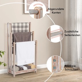 Costway Volně stojící dřevěný věšák na ručníky se 3 věšáky na ručníky