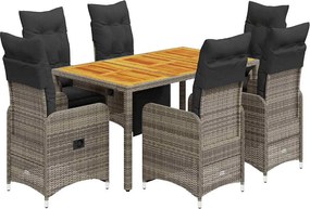 7dílný zahradní bistro set s poduškami šedý polyratan 3277160