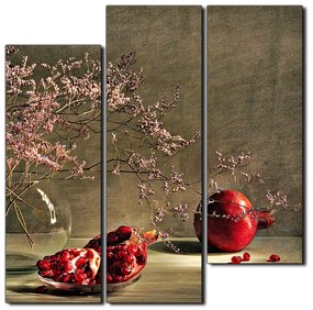 Obraz na plátně - Zátiší - větev a granátové jablko - čtverec 3274D (75x75 cm)