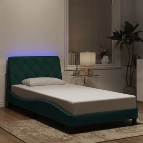 Rám postele s LED bez matrace tmavě zelený 100 x 200 cm samet 3213840