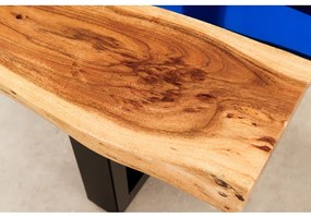 Massive home | Konferenční stolek LIQUID 110 cm akáciové dřevo s modrým epoxidovým páskem