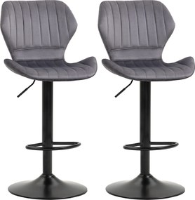 HOMCOM Sada 2 výškově nastavitelných barových židlí s ergonomickým sedákem a opěrkou nohou, vysoké židle s velurovým efektem a kovovou konstrukcí, 47x