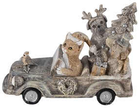 Vánoční dekorativní soška pejsků a kočičkou v autě se stromečkem - 16*8*11 cm