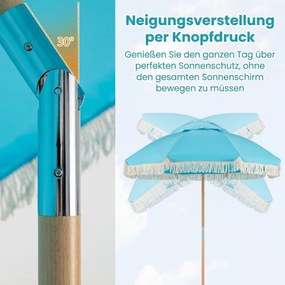 Costway Boho slunečník lze ohnout o 30° na obě strany 170 cm s třásněmi, modrý