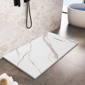 Rea Bazalt Carrara, SMC sprchová vanička 90x120, bílá-kamenný vzor, ​​REA-K7001
