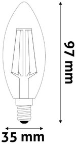 Prémiová retro LED žárovka svíčka E14 4,5W 470lm teplá, filament, ekv. 40W, 3 roky