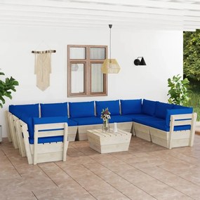 vidaXL 10dílná zahradní sedací souprava z palet podušky smrkové dřevo [3063626] Barva: Modrá