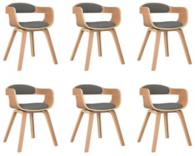 Jídelní židle 6 ks světle šedé ohýbané dřevo a textil,  3092393