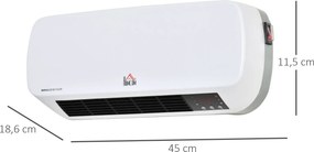 HOMCOM Topný ventilátor na stěnu 2000W s dálkovým ovládáním, 2 topné režimy, LED displej, 12hodinový časovač pro koupelnu 820-254