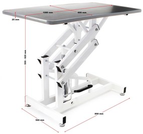 Wiltec Stříhací stůl pro psy a kočky, 108x60x55,5-92,5 cm, hydraulický stříhací stůl, skládací, stříhací stůl
