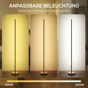 HOMCOM LED stojací lampa do obývacího pokoje s nastavitelnou barevnou teplotou pro ložnici, kancelář, 20 x 150 cm