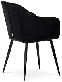 Jídelní židle, potah černá matná sametová látka, kovové nohy, černý matný lak