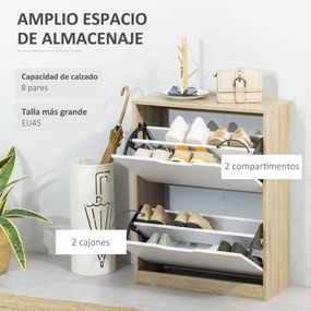 HOMCOM Dřevěný botník s 2 skládacími dvířky a 4 policemi, kapacita pro 8 párů do předsíně, chodby nebo ložnice, 62,5x26x81 cm, bílý a přírodní