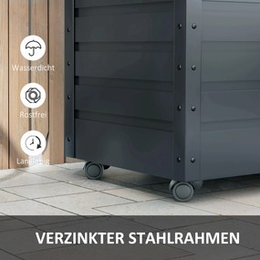 Zahradní box Outsunny, úložný box na kolečkách, úložný box se zámkem, rukojeť, zahradní truhla na balkon, terasu 100 x 62 x 65 cm, tmavě šedý