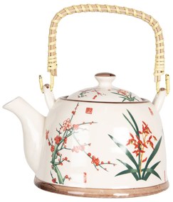 Porcelánová konvička na čaj s japonskými květy a sítkem - 18*14*12 cm / 0,8L