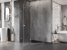 Mexen Lunar, pětiúhelníkový sprchový kout naklápěcí doleva 90 x 80 cm, 8mm čiré sklo, ocelový profil, 831-090L-080P-97-00-L
