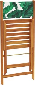 3dílný bistro set vzor listů textil a masivní dřevo 3281752