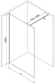 Mexen Kioto-X, sprchová zástěna 110 x 200 cm, 10mm sklo námraza, černý profil, 800-110-101-70-30-X