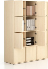 Kancelářská skříň FRAME, 12x dveře, 1299 x 450 x 1735 mm, PUSH-lock, bříza