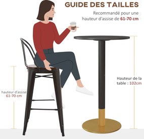 HOMCOM Kulatý Barový Stůl Bistro Stůl Vysoký Jídelní Stůl Moderní Styl Ocelový Rám rozměry 60Š x 60H x 102V cm Černý