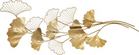 HOMCOM 3D Kovová Nástěnná Dekorace, Zlatá Nástěnná Umělecká Díla s Listy Ginkgo 138x70cm
