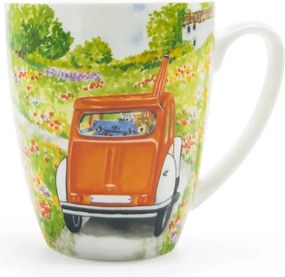 Porcelánový hrnek Cesta za dobrodružstvím, 350 ml – Citroën 2CV, retro hrnek pro cestovatele a milovníky výletů