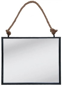 Zrcadlo v černém rámu zavěšené na lanu – 50x4x40 cm